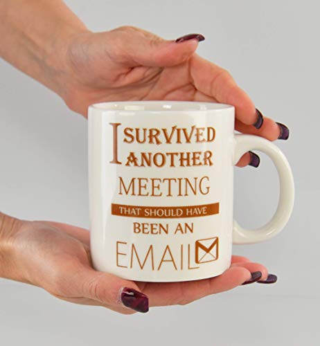 Home-X Mug Warmer, Desktop Heated Coffee & Tea - Candle & Wax Warmer (Black) and I Survived Another Meeting Coffee Mug 6.57 x 6.18 x 5.67”