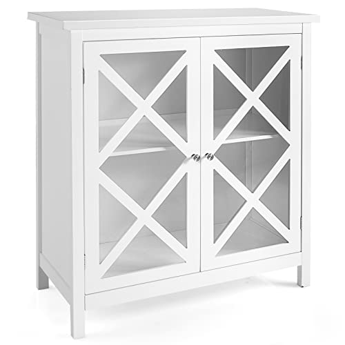 Giantex Buffet Cabinet with Storage, Kitchen Sideboard, 2 Door Credenza with Adjustable Shelf, Standing Cupboard, Wood Kitchenware Organizer for Living Room Entryway (White)