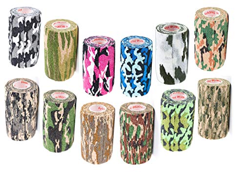 Prairie Horse Supply Vet Wrap Tape Bulk (Assorted Camo Colors) (12 Pack) (4 Inches Wide) Vet Wrap Medical First Aid Tape Self Adhesive Adherent for Ankle Wrist Sprains and Swelling