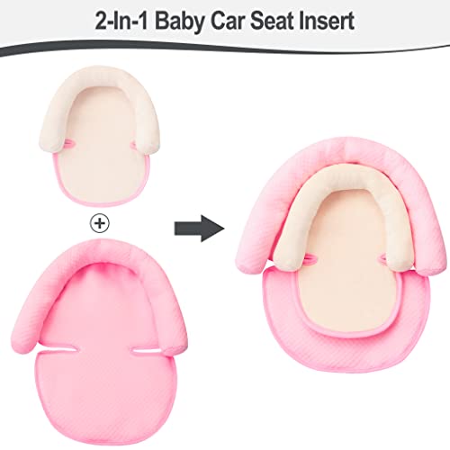 Baby Stroller Cushion, vocheer 2-in-1 Car Seat Neck Support Cushion with Liner Head and Body Support Pillow for Baby, Pink