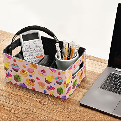 Cupcakes Storage Basket Felt Storage Bin Collapsible Towel Storage Convenient Box Organizer for Pet Supplies Magazine