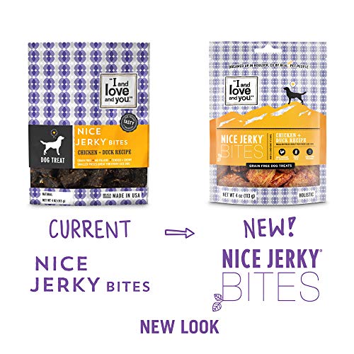 I and love and you Nice Jerky Bites - Grain Free Dog Treats, Chicken + Duck, 4-Ounce, Pack of 1