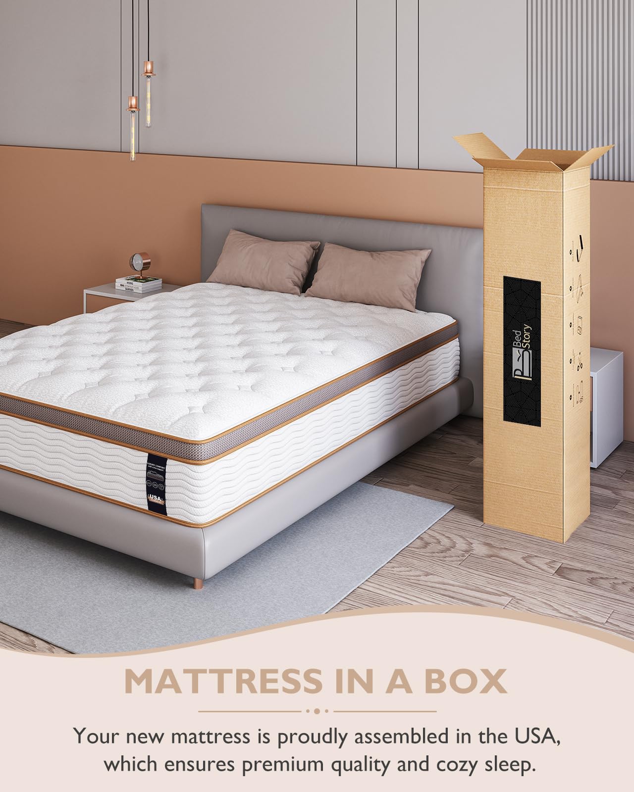 BedStory Queen Mattress - 14 Inch Hybrid Mattress in a Box - Individually Wrapped Coils for Pressure Relief and Motion Isolation