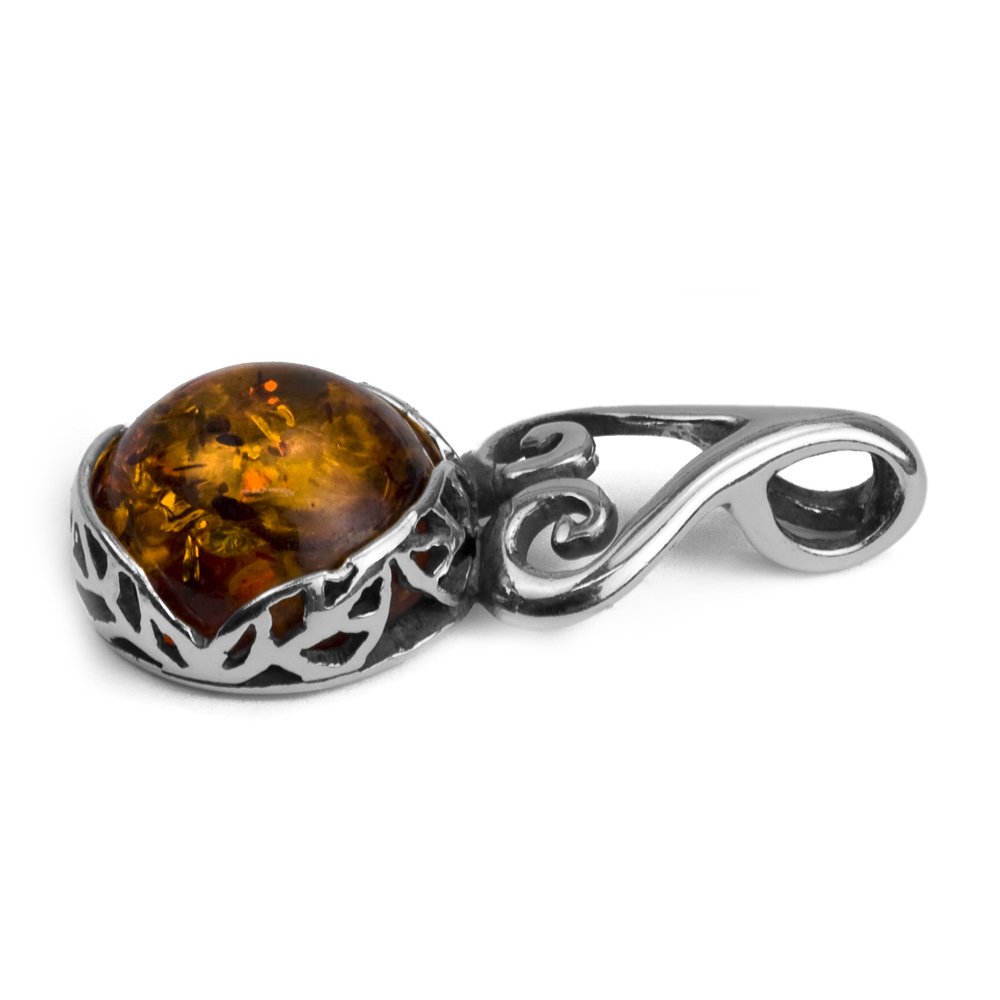 Amber by Graciana Sterling Silver Amber Round Pendant