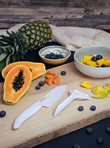 Kyocera Advanced Ceramic Revolution Series 5-1/2-inch Santoku Knife and Y Peeler Set, White