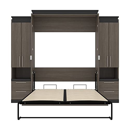 Atlin Designs 104" Queen Murphy Bed with 2 Storage Cabinets in Bark Gray