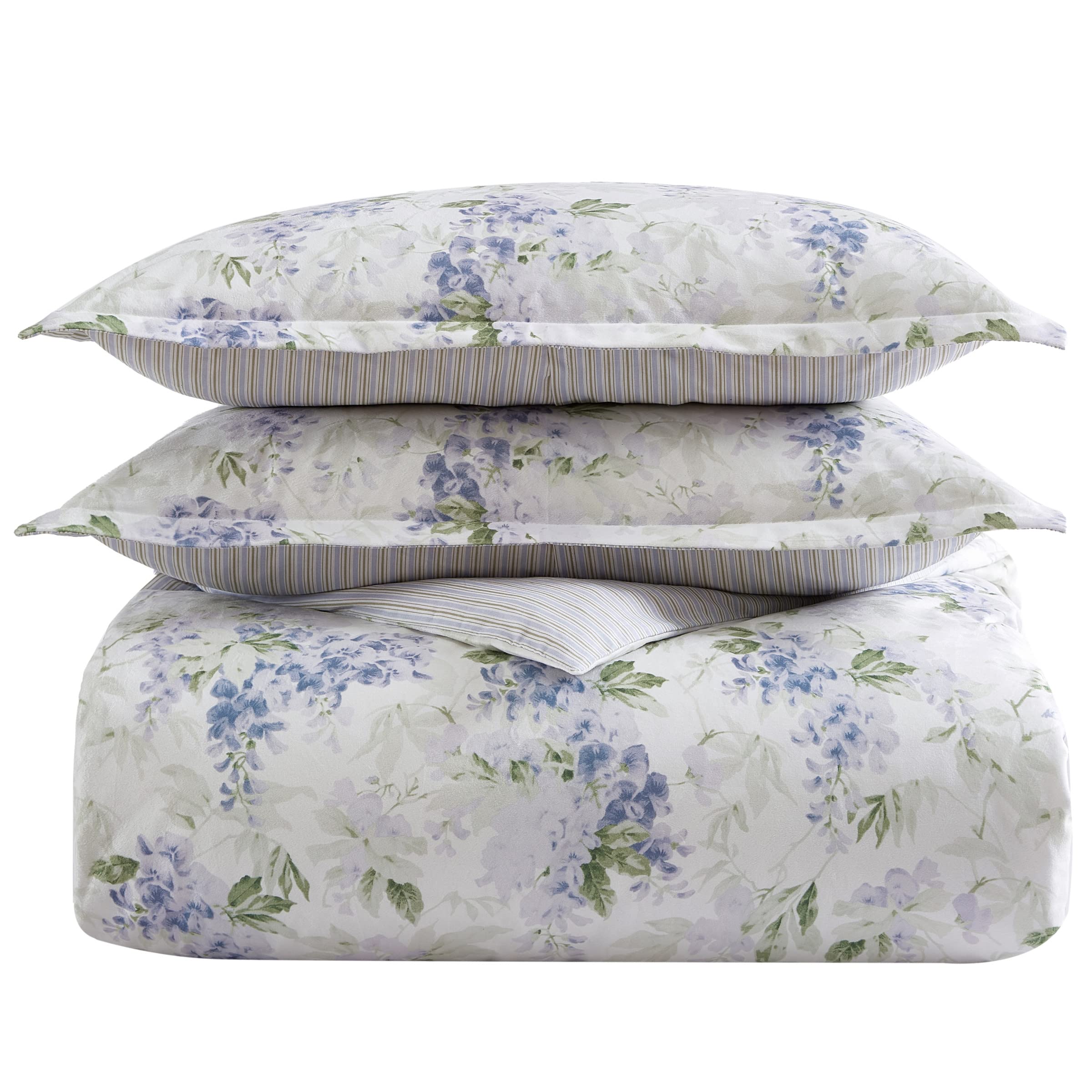 Laura Ashley- King Duvet Cover Set, Plush Velvet Bedding Set, Designer Home Decor (Wisteria Lavender, King)