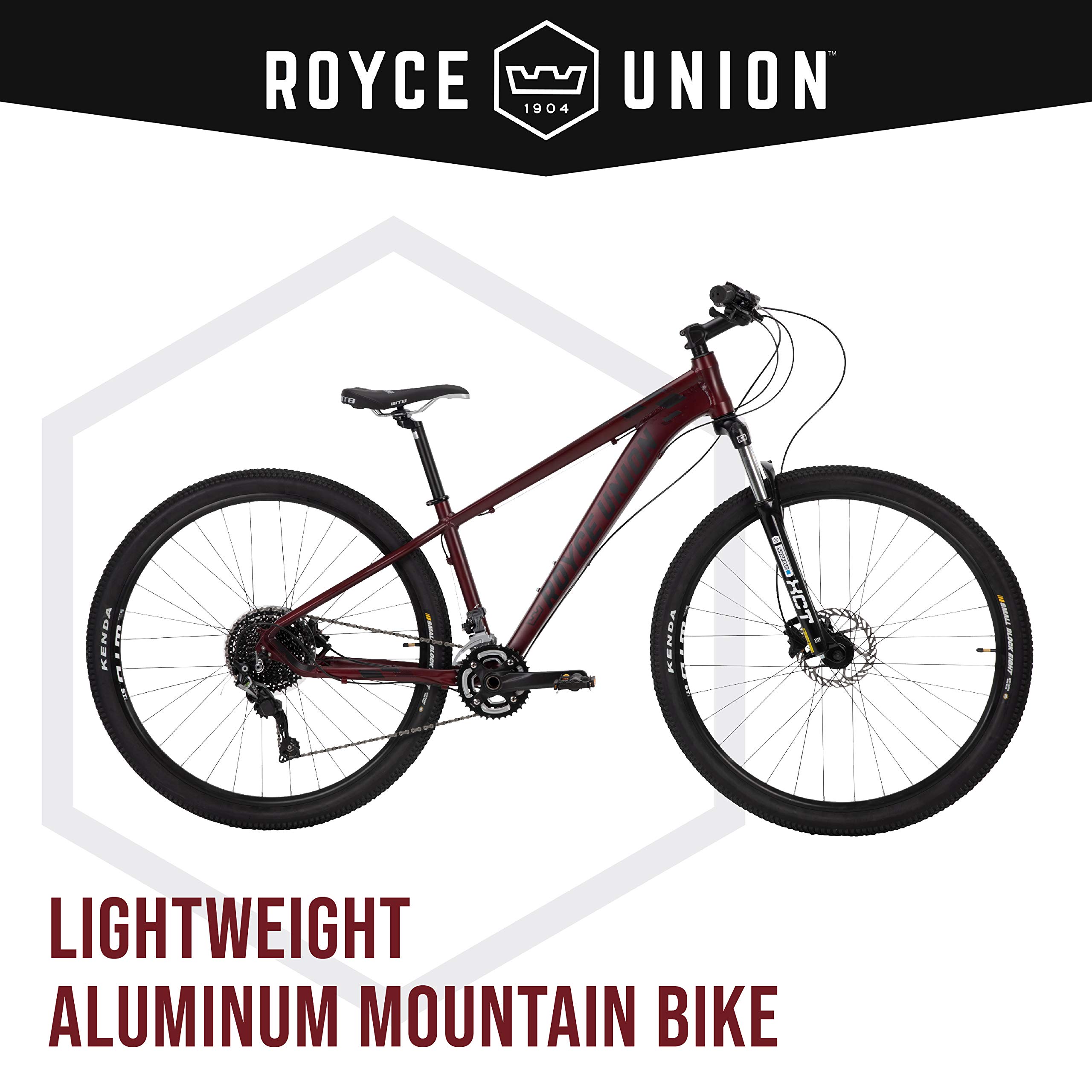 ROYCE UNION RHT Lightweight Aluminum Mountain Bike (Wine), 15 Inch Frame, 22 Speed Shimano Drivetrain, 29" Wheels