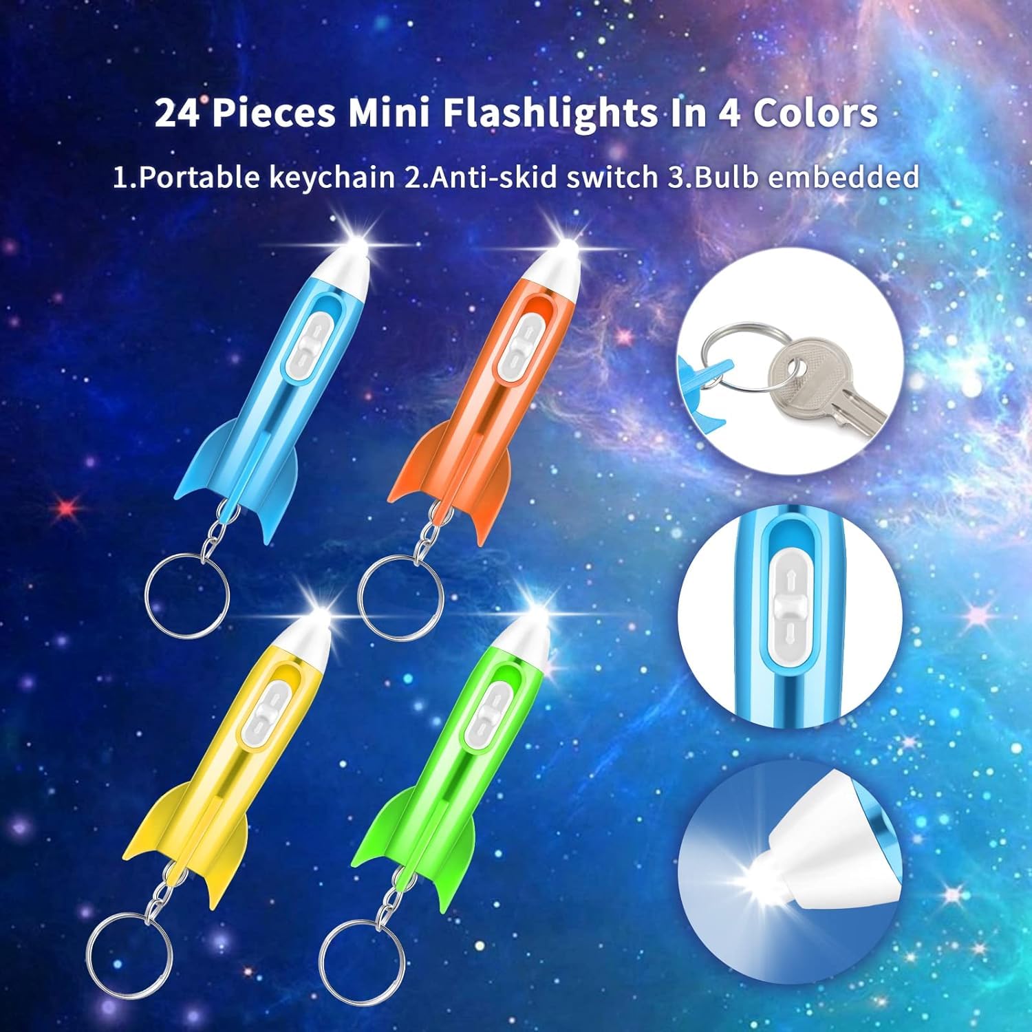 Helicopter Flashlight Keychain Rocket LED Flashlight for kids Space Party Favors Helicopter Key Ring Astronaut Party Favors(24 Pcs)