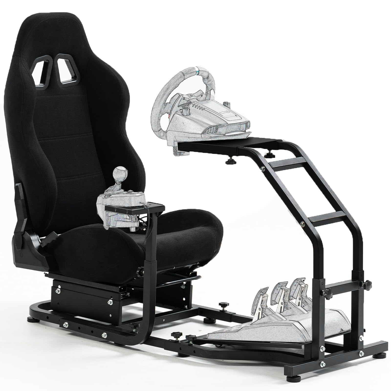 Marada Adjustable Racing Simulator Cockpit with Comfort Racing Seat Fit for Logitech/Thrustmaster G25 G27,G29 G920 G923 T80 T300RS TX F458 T500RS, Race Driving Sim Stand No Steering Wheel/Pedal