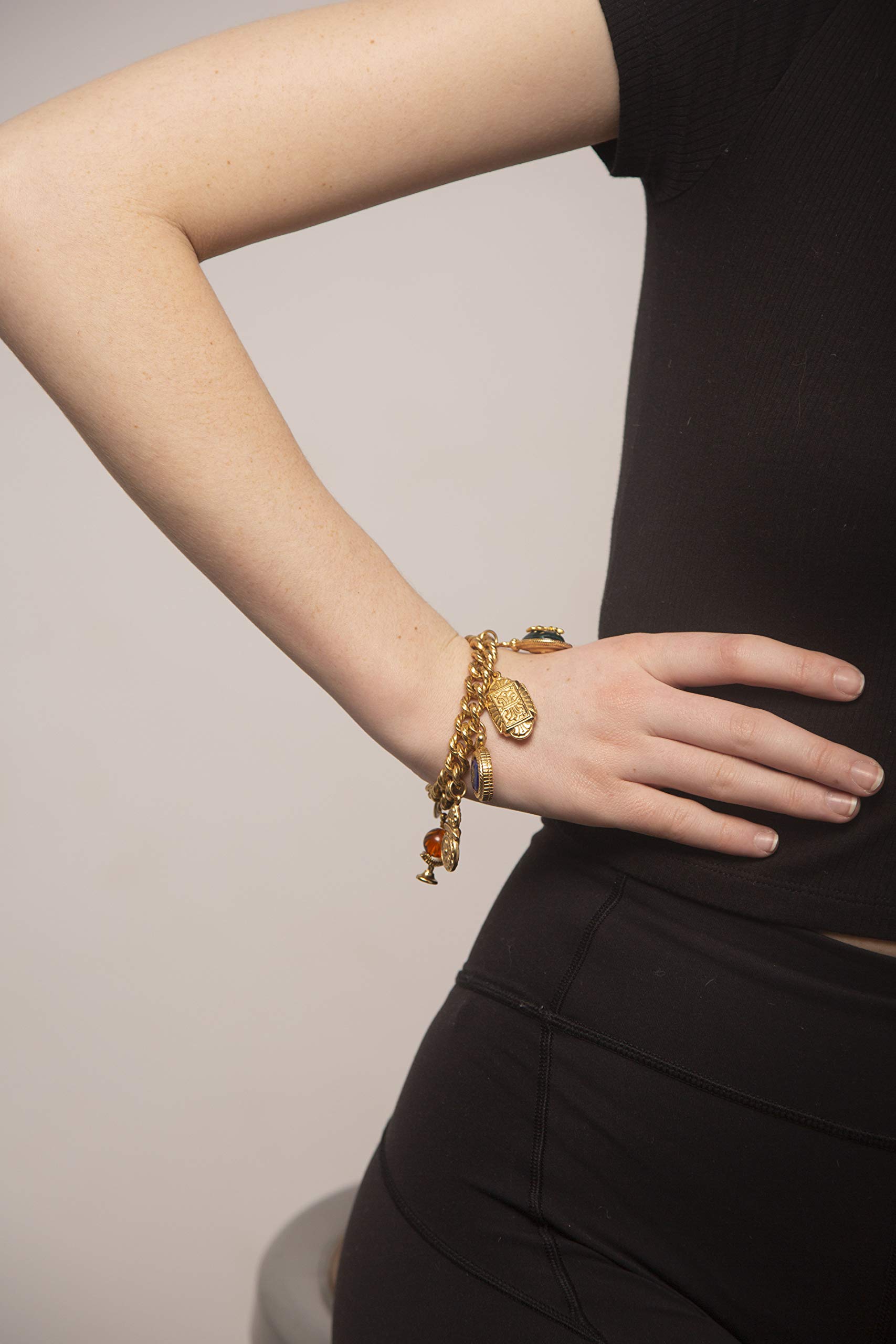 Ben Amun Jewelry Royal Charm Vintage-Inspired Gold Multi Charm Bracelet, 7" Length, Gold, One Size