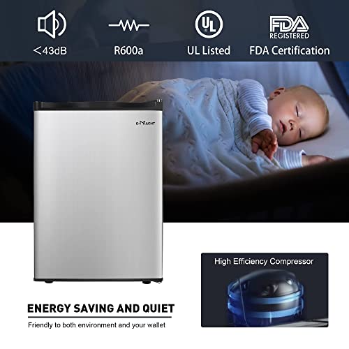 E-Macht 2.6 Cu.Ft. Mini Fridge with Freezer, Single Door Compact Refrigerator,Removable Glass Shelves, Reversible Door, Small Refrigerator for Apartment, Office, Dorm