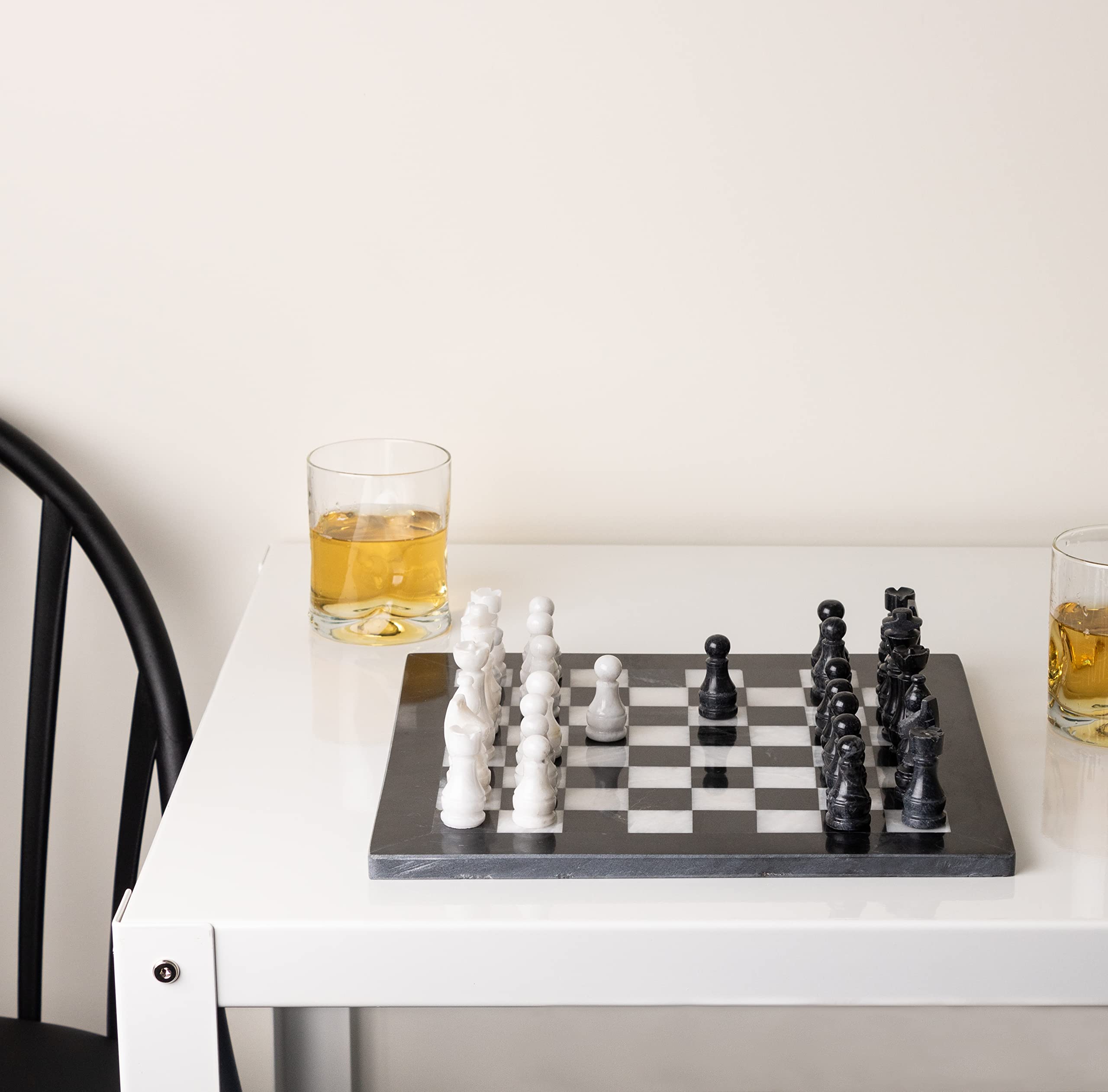 Marble Chess Set-Magnificent Handcrafted Board and Chess Pieces-12X12 inch Black White Classic