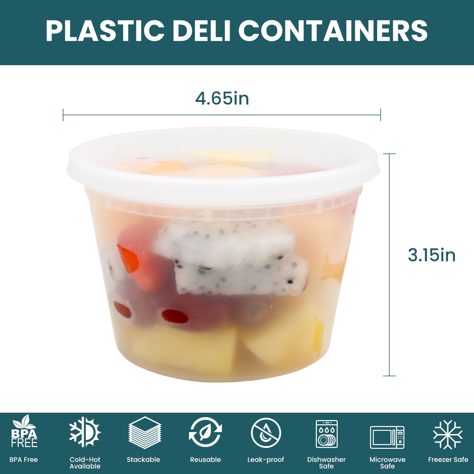 WGCC Deli Containers with Lids 16 oz - Disposable Soup Containers with Lids 48 Sets - Plastic Containers with Lids, Food Storage Containers with Lids, BPA Free/Microwave/Freezer/Dishwasher Safe