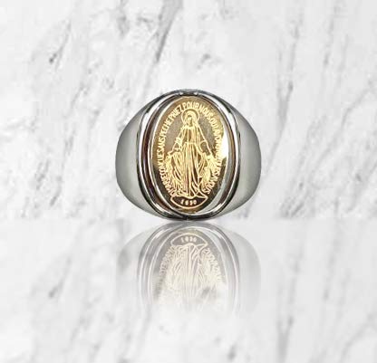 Ben Junot Catholic Unisex Gold Miraculous Ring Stainless Steel Catholic Miraculous Ring-Miraculous Holy Prayer Card Included (Gold) (9)