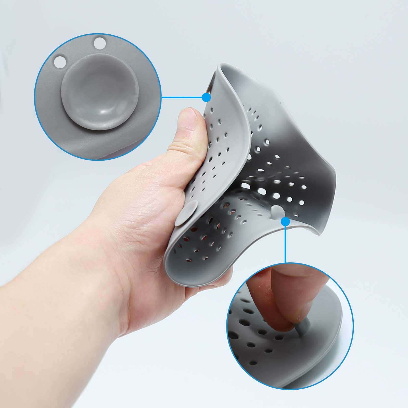CADUFUELLY 2 Pack Hair Catcher Sink Filter Strainer Drain Stopper for Shower Silicone Hair Stopper, Sink Strainer Filter, Flat Strainer Stopper with Suction Cups for Bathroom, Kitchen, Bathtub