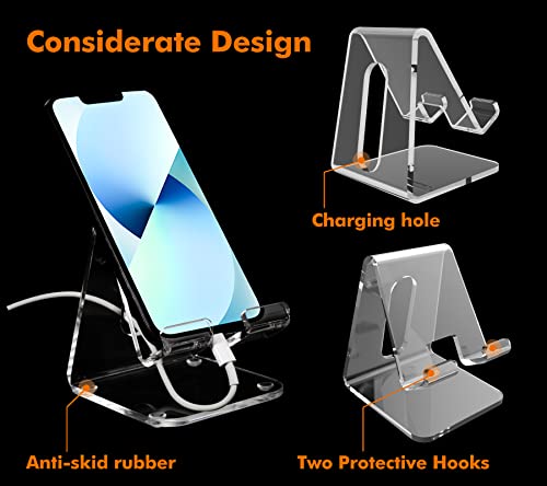 Kamehame 2 Pack Phone Holder for Desk, Clear Acrylic Cell Phone Stand, Compatible with Phone 13 Pro Max 11 12 XR 7 8 Plus SE, Android Smartphone, Pad, Desk Accessories for Home Office
