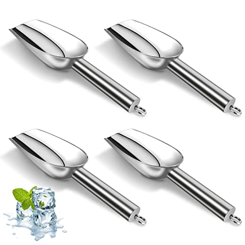 Metal Ice Scoop 5 Oz, 4 Pcak Stainless Steel Utility Scoop, Kitchen Ice Scooper for Ice Maker, Dishwasher Safe Kitchen Scoop for Weddings/Bar/Ice Bucket/Kitchen/Popcorn, Small Food Scoops