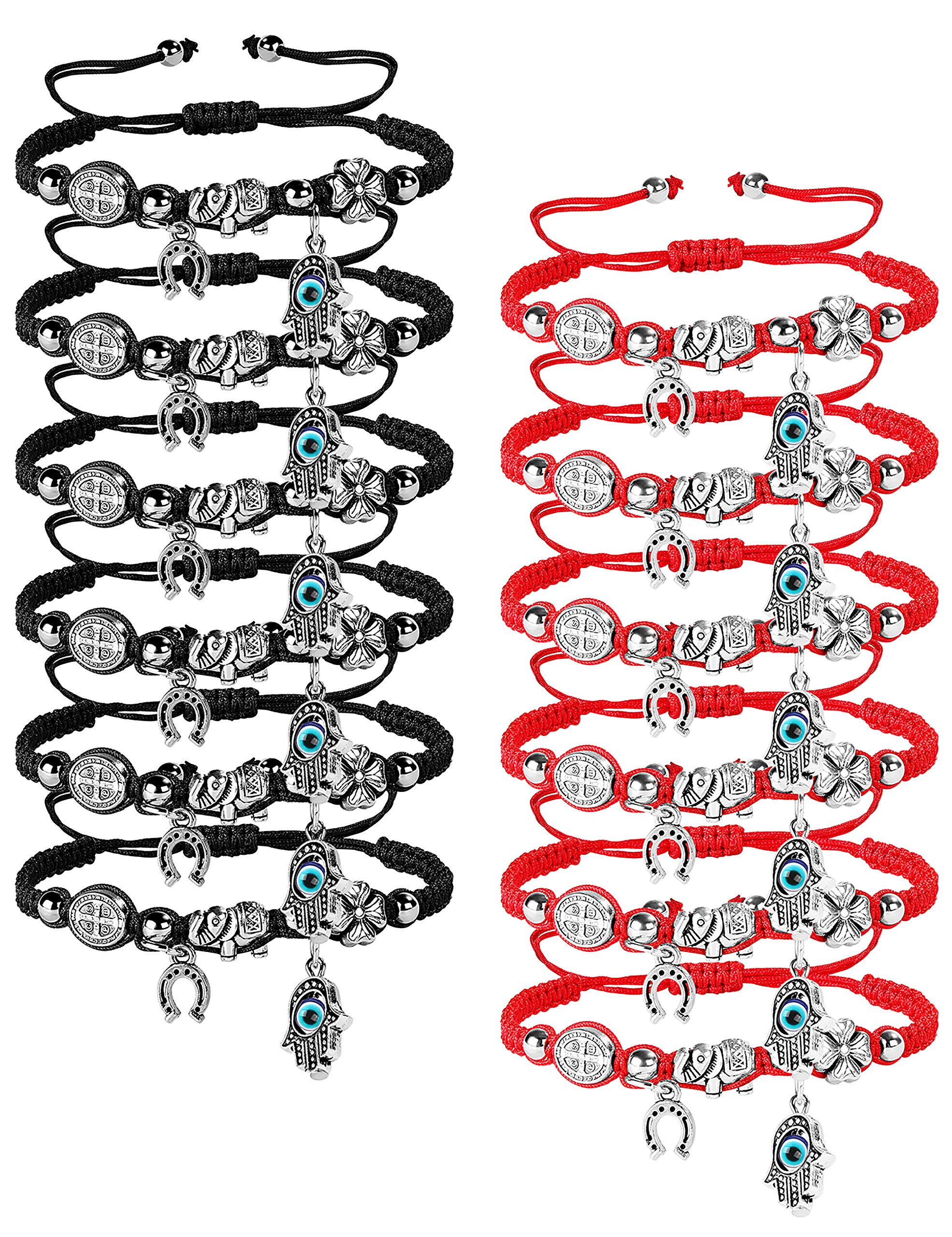 LOYALLOOK 12pcs Braided Kabbalah Bracelets Red Black String Handmade Good Luck Friendship Bracelet Rotating Evil Eye Hamsa Hand Protection Bracelets for Women Men