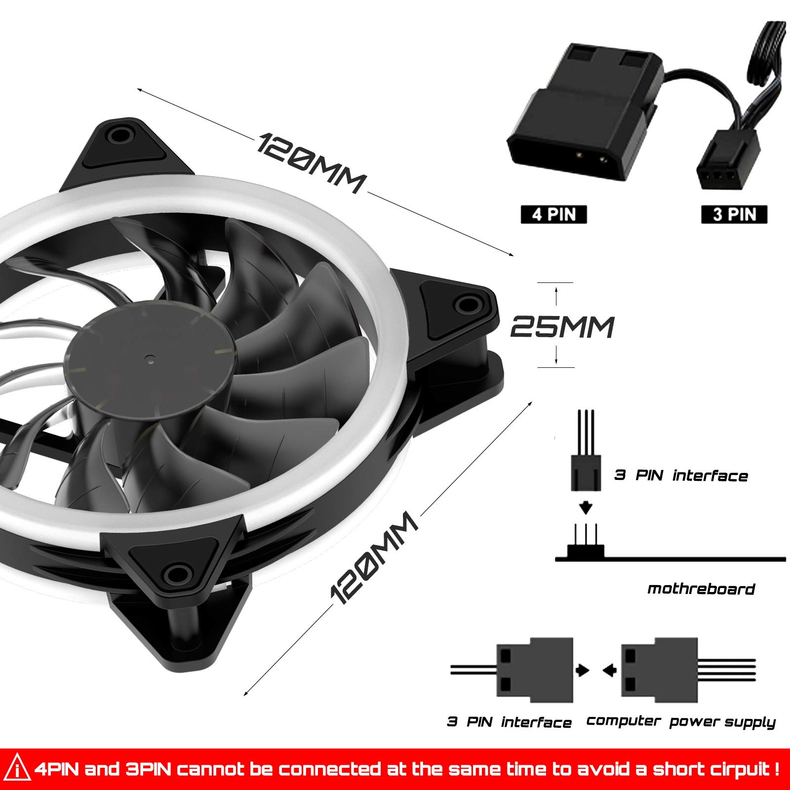 upHere 120mm LED Silent Fan for Computer Cases, CPU Coolers, and Radiators Ultra Quiet,Triple Pack Colorful Case Fan,F03