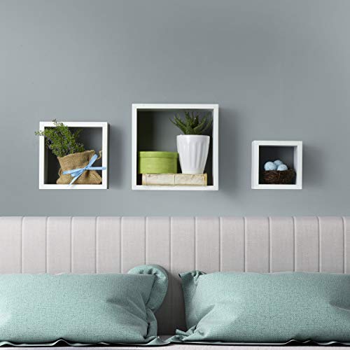 Melannco Floating Square Cube Shelves, for Bedroom, Living Room, Bathroom, Kitchen, Nursery, Set of 3, White, 3 Count