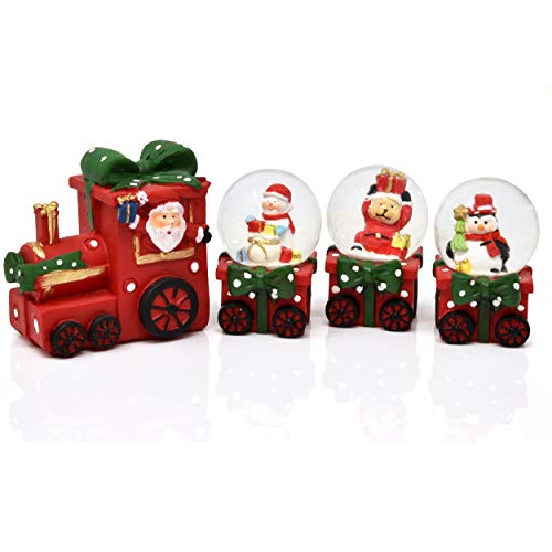 Gift Boutique Christmas Train Snow Globe Decoration 4 Piece Glitter Dome Water Globes Santa Snowman Winter Tree Glass Ball Collectible Table Decor