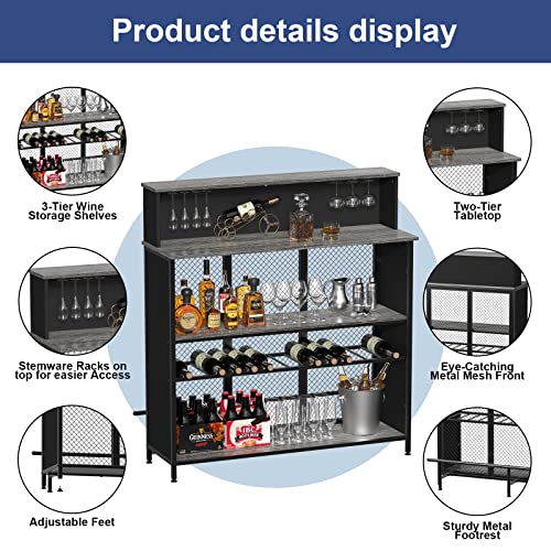 GDLF Home Bar Unit Mini Bar Liquor Bar Table with Storage and Footrest for Home Kitchen Pub (Grey)