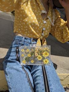 Transparent Floral Imprinted Acrylic Box Clutch