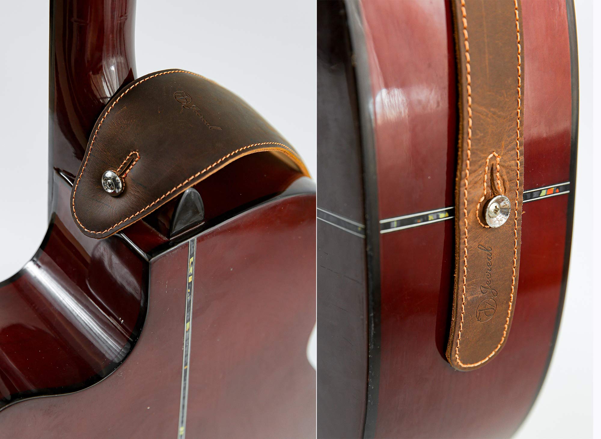 Jeereal Full Grain Genuine Padded Leather Guitar Strap (2.75inches Width) for Electric, Acoustic, and Bass Guitars (Red Brown)