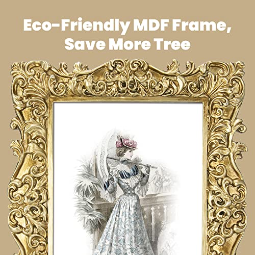 GUOER 5x7 Picture Frames Vintage Photo Frame with Glass Front Antique Picture Frame for Tabletop Wall Hanging (5x7, Shiny Golden)