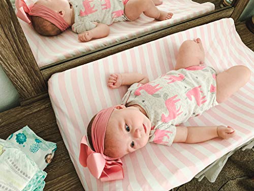 Premium Baby 4 Pack Girl Pure Jersey Machine Washable Pink and White Changing Table Cover β Diaper Changing Pad Cover Sheets