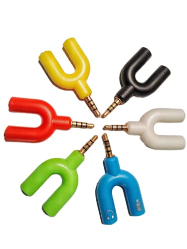 CZLCD 6Pack Multicolour 3.5mm Headphone U Splitter, 3.5mm Male to Dual Female Stereo Jack Adapter Converter for Audio Stereo Headphones and MIC