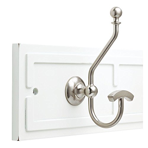 Liberty 22 inch Stylish Wall Mounted White and Satin Nickel Wardrobe Hook Rail/Coat Rack with 3 Pretty Dual Hanger Hooks for Coats, Hats, Scarves, Key • Extra Wide Hanging Space