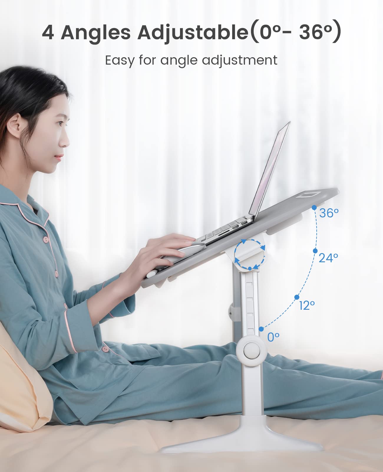 Bed Desk for Laptop, ORICO Foldable Laptop Stand Adjustable Laptop Desk with Storage Drawer for Eating, Working, Writing, Gaming, Drawing