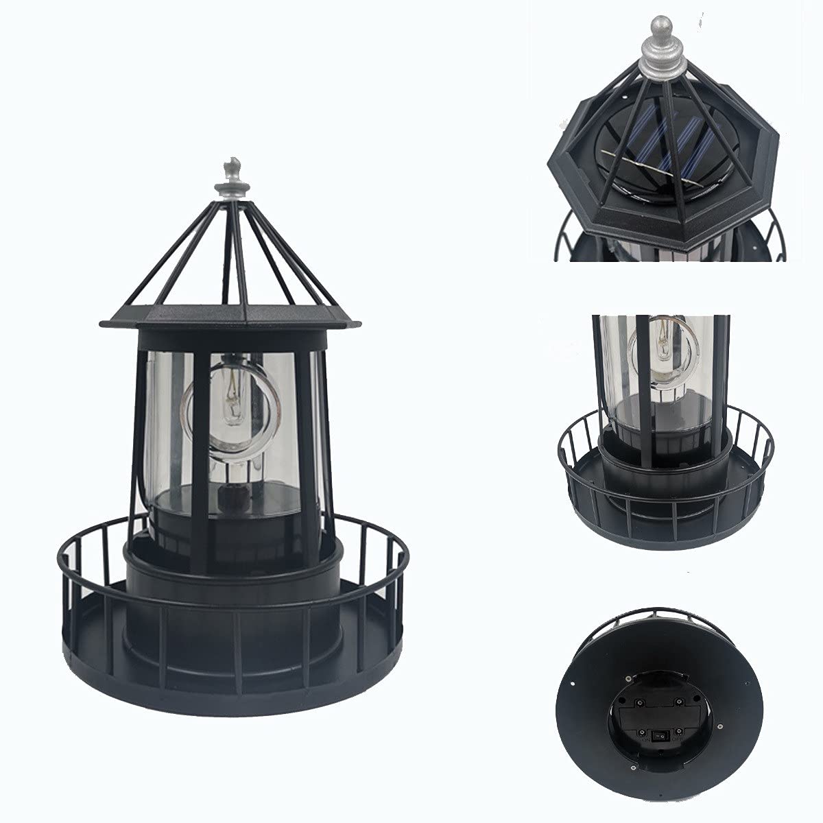 HAKUNA LED Solar Powered Lighthouse, 360 Degree Rotating Lamp Courtyard Decoration IP65 Waterproof Durable Rotatable Outdoor Solar Light Lamp Hanging for Home Garden Yard Décor