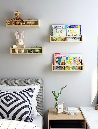 Nursery Book Shelves Set of 4,17 inch Wall Bookshelves for Kids, Perfect for Baby’s Room, Kitchen, Bedroom and Bathroom. (17S4)