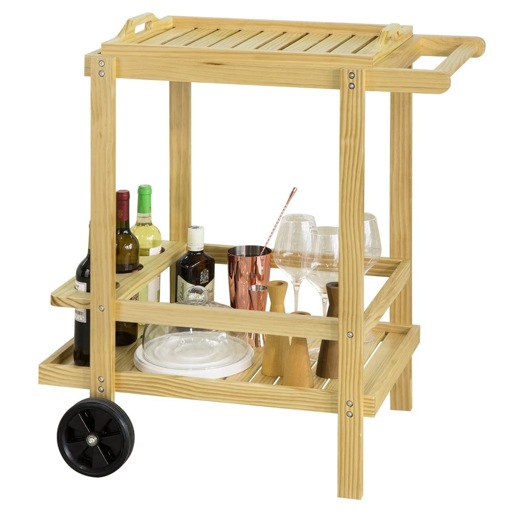 BHVXW Serving Trolley with Bottle Holder and a Removable Tray Kitchen Trolley Trolley Trolley Bar Cart