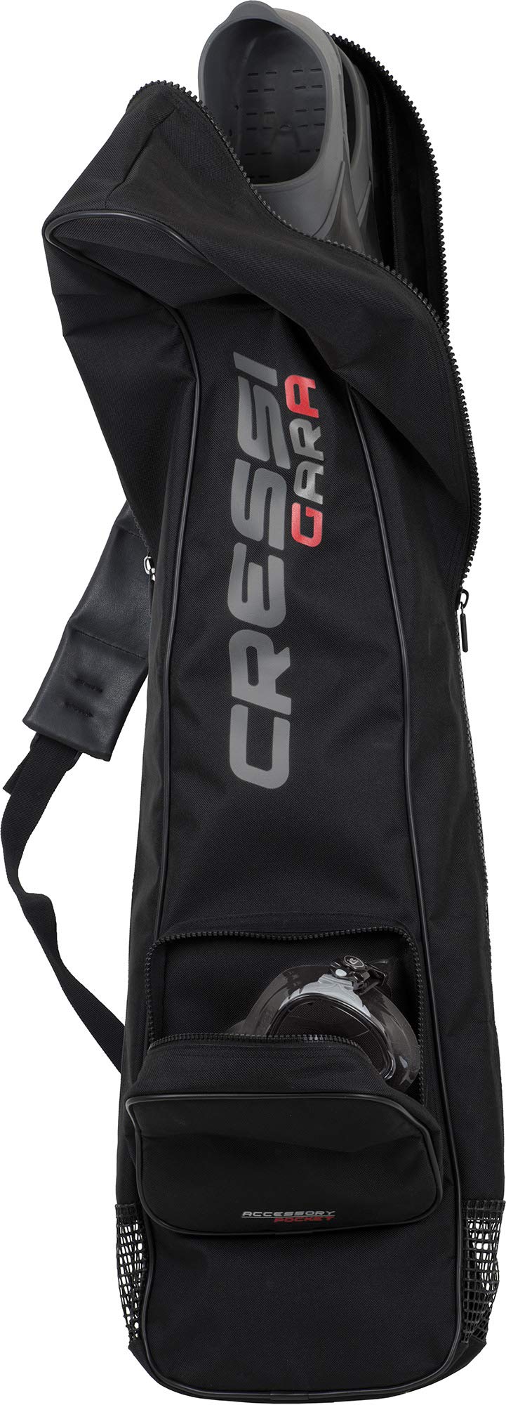 Cressi Roomy bag for Freediving Fins - Strong Resistant Material - Front Pocket - Adjustable Shoulder Strap - Zipper Closure - Designed in Italy,Black