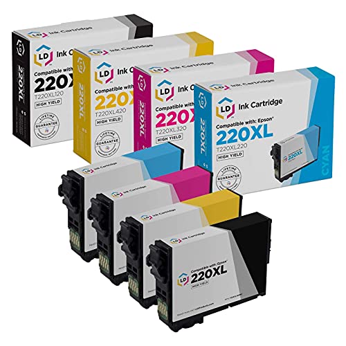 LD Products Remanufactured Replacement for Epson 220XL Ink Cartridges 220 XL (1 T220XL120 Black 1 T220XL220 Cyan 1 T220XL320 Magenta 1 T220XL420 Yellow 4-Pack) for XP-320 XP 420 WF-2650 WF2660 WF-2750