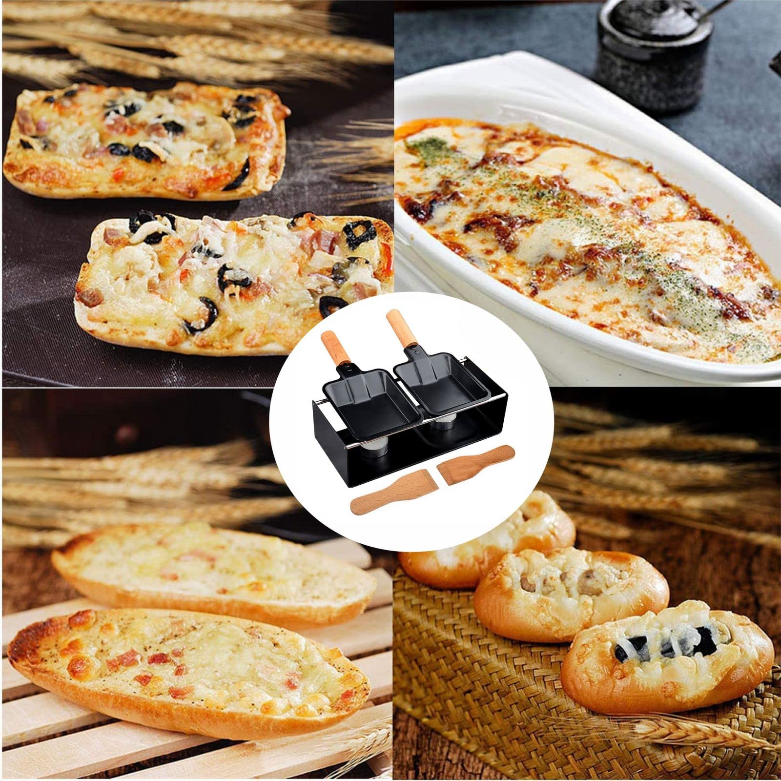 FantasyDay Mini Raclette Set,Two Grill Pan,Candlelight Cheese Melter Pan,Non Stick Rotaster Baking Tray Stove Set,Suitable for Cheese, Meat, Fish, and Vegetables( not included candles)
