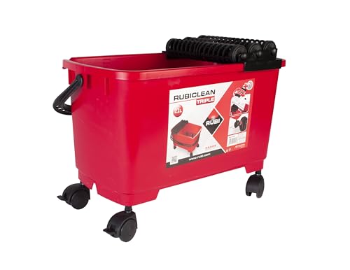 RUBICLEAN Triple SuperPro Grout Bucket System – Lightweight, Durable Washboy with 3 Spiral Rollers, 5.3 gal Capacity, Wheels, and Carry Handle – Ideal for Tile Installation and Cleaning
