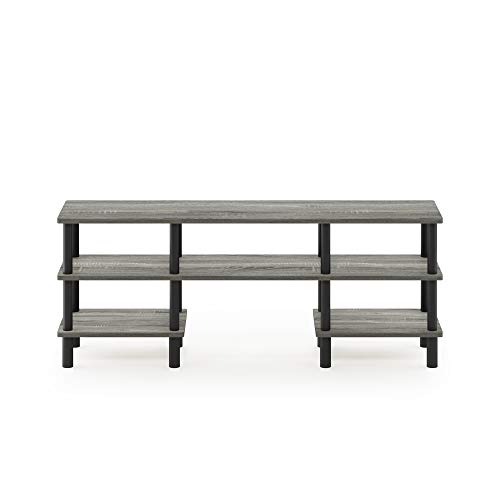 Furinno Turn-N-Tube 3-Tier Multipurpose Wide Shelf TV Stand, French Oak Grey/Black