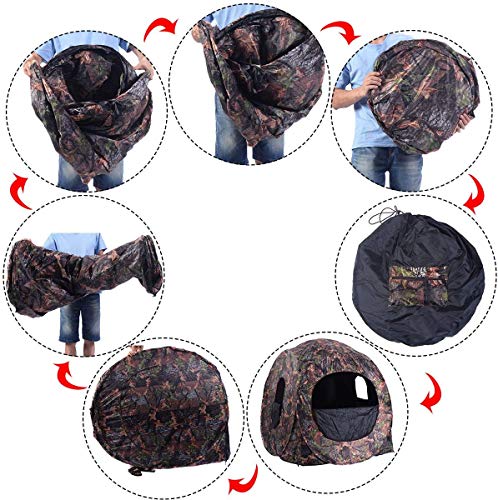 GYMAX Hunting Blind, 3 Persons Pop Up Ground Blind with Hub System, Carry Bag for Deer & Turkey, Camo Hunting Tent with 360 Degree View See Through Portable Durable Deer Blind