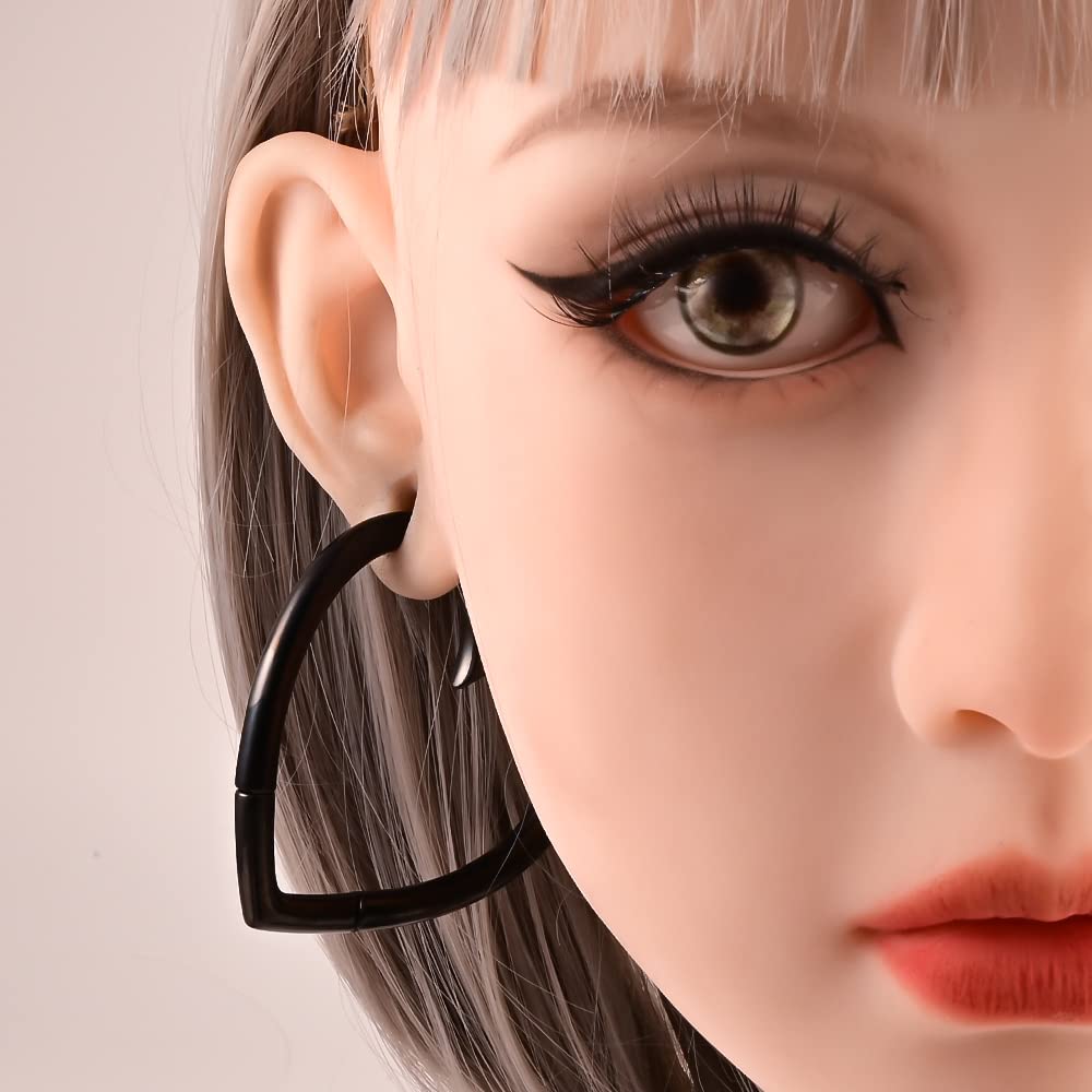 Atomhole 2PCS Ear Weights Hypoallergenic Heart Ear Hangers for Stretched Ear Gauges Plugs,316 Stainless Steel Body Jewelry Piercing Tunnel Expander (6mm(2G), Black)