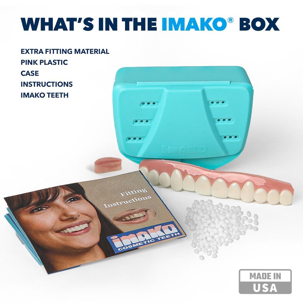 Imako Premium Cosmetic Teeth - 1 Pack - Large, Bleached White - Upper Veneers - Custom Fit at Home, DIY Smile Makeover - Made in USA