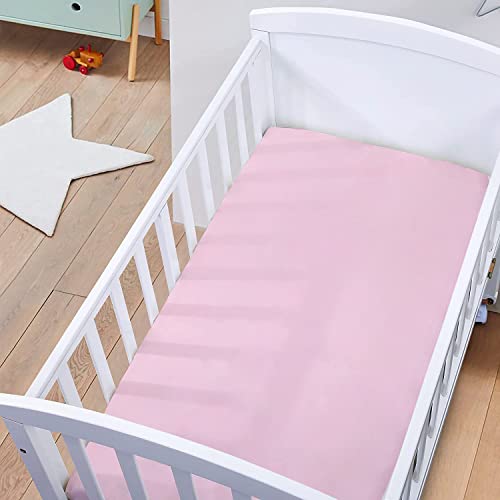 Pack N Play Sheets, 2 Pack Mini Crib Sheets Fits Standard Size 38" X 26" Playard Mattress, Soft and Stretchy, Playard Fitted Sheet, Pink Floral & Solid Pink