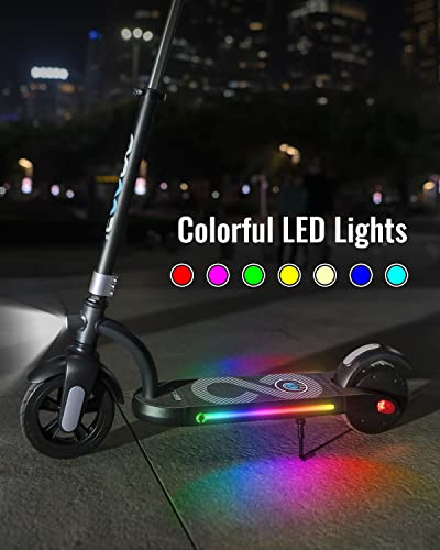 Gyroor Kids Electric Scooter, with 200W Motor & LED Visible Display, Colorful Lights, Adjustable Speed and Height, 10 Mph & 10 Miles Range Electric Scooter, Electric Scooter for Kids Ages 8-12, Silver