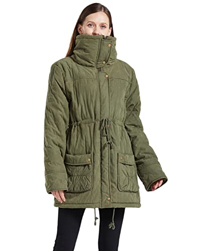 MEWOW Women's Winter Mid Length Thick Warm Faux Lamb Wool Lined Jacket Coat (M, ArmyGreen)