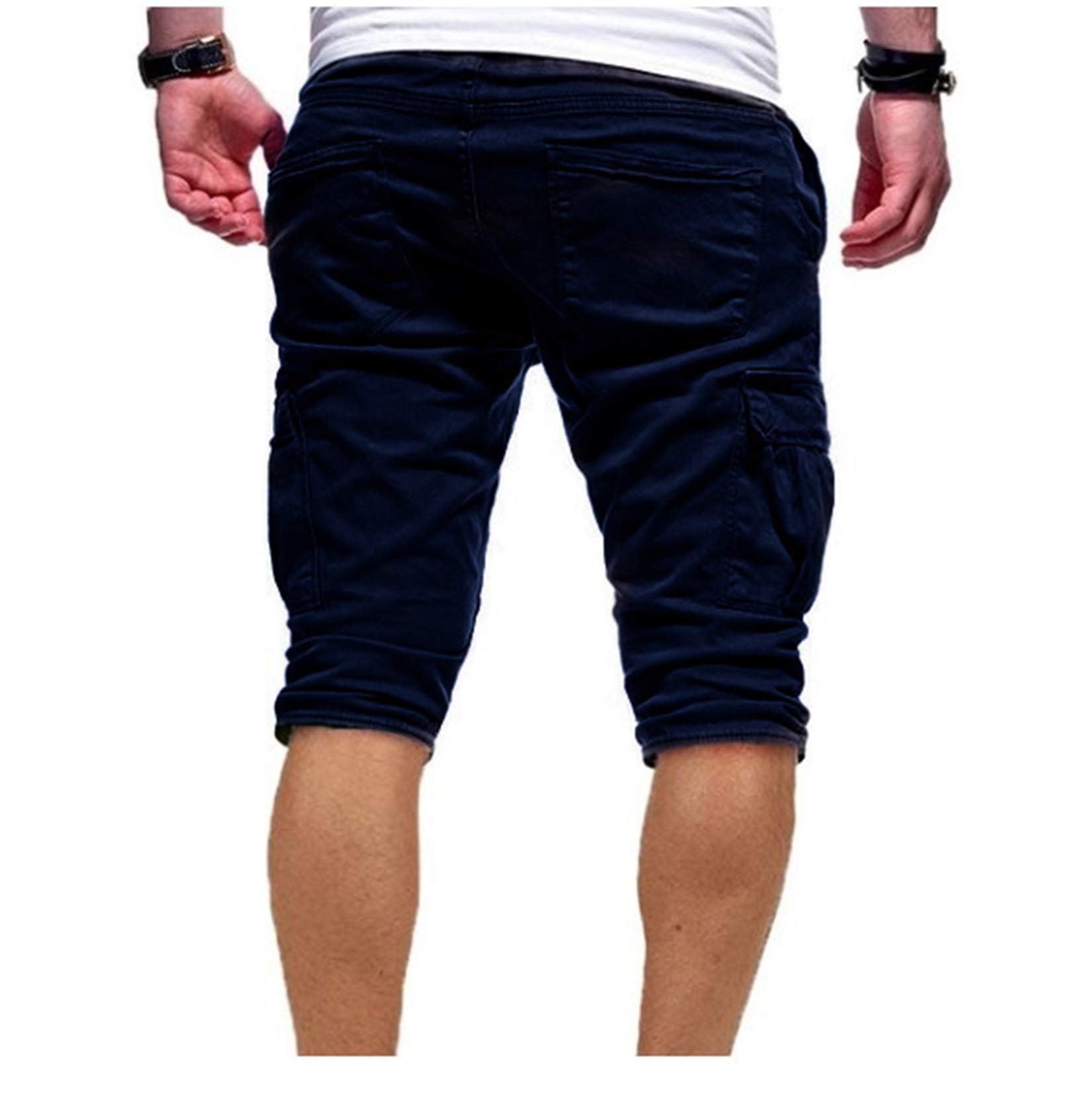 Andongnywell Men's Drawstring Gym Workout Shorts Quick Dry Weightlifting Pants Training Running Jogger with Pockets (Navy Blue,Large)