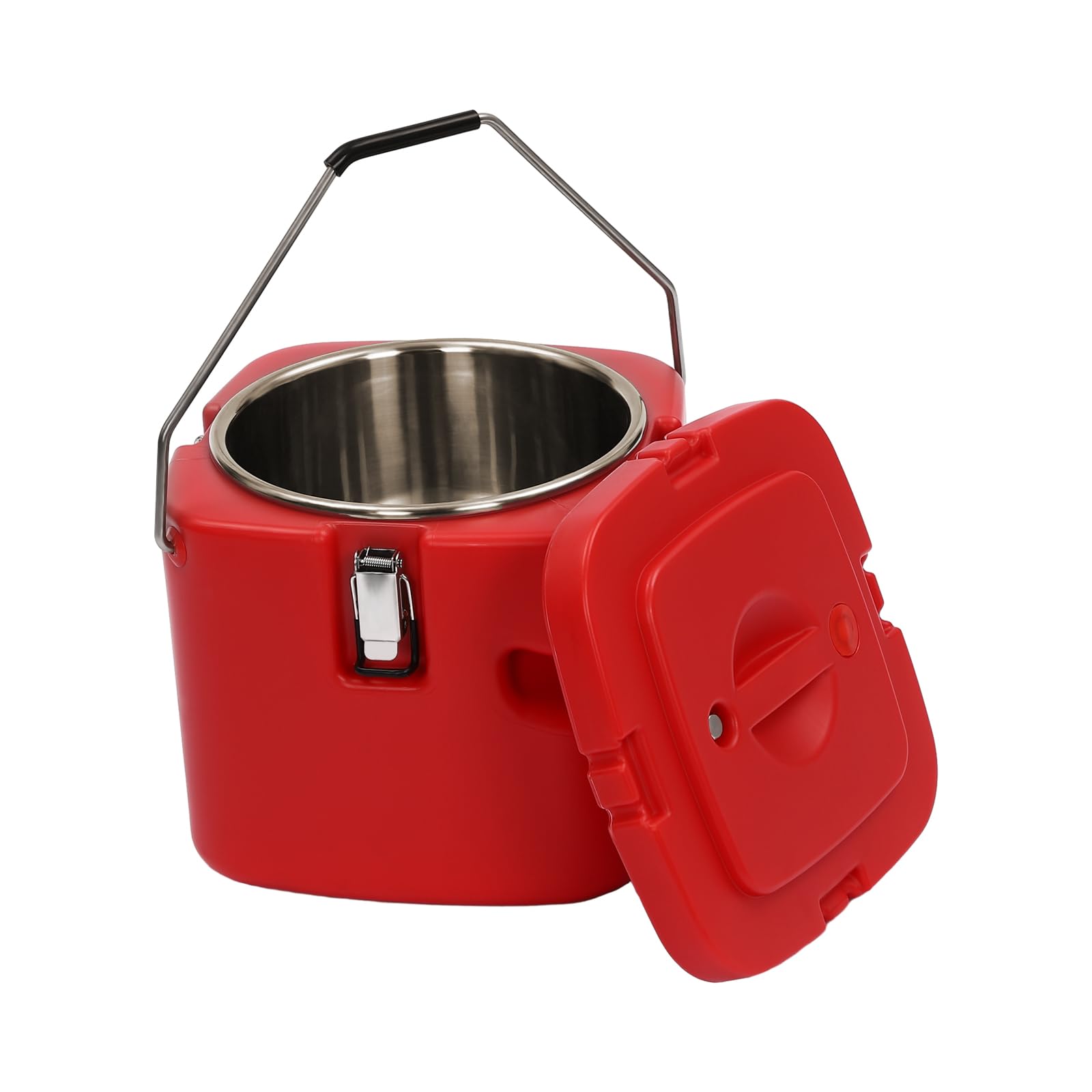 Insulated Soup Carrier,2.5Gal/9.5L/10Qt PE&Stainless Steel Tabletop Food Container,Commercial Leak-Proof Juice Storager,Outdoor Portable Cold/Hot Food Box w/Lid&Handle&Grooves,11.8*11.8*11.4in Red